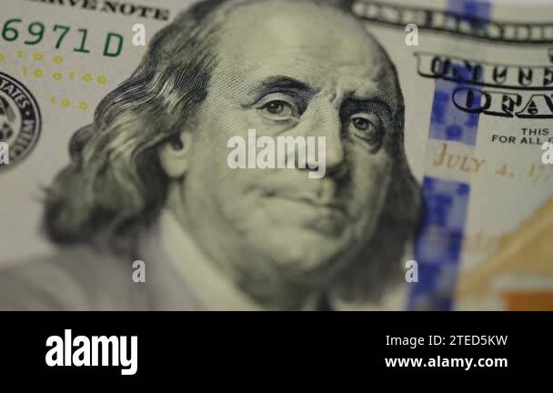 Cash money background. Benjamin Franklin portrait on 100 US dollar bill ...