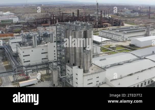 Chemical processing plant. Aerial view of Modern high-tech production ...