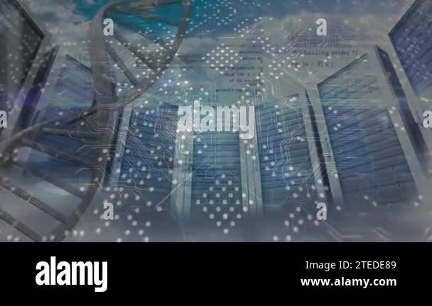 Animation of dna strand and computer circuit board with data processing ...