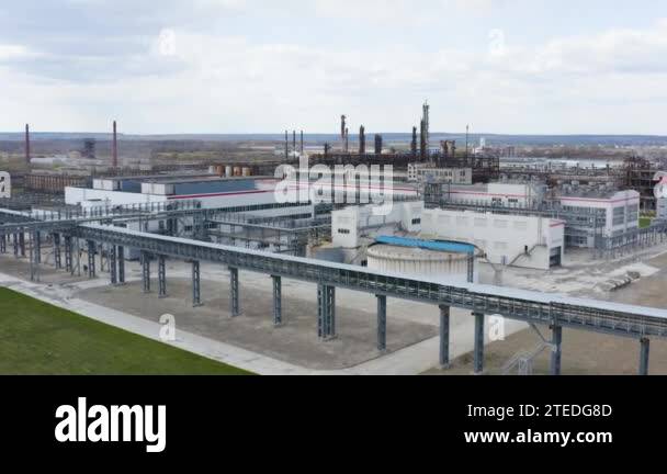 Chemical processing plant. Aerial view of Modern high-tech production ...