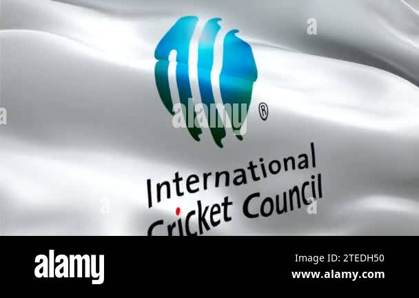 ICC logo. National 3d International Cricket Council logo waving. Sign ...