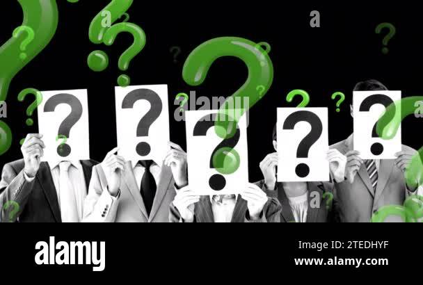 Animation of question marks over people with question marks instead heads. Business, work ...