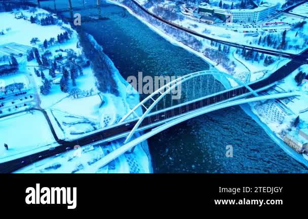 4k Winter Aerial birds view over the Walter Dale modern iconic tied ...