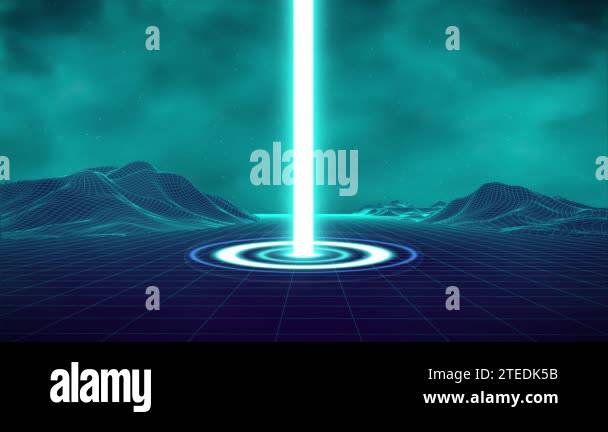 Hologram shine effect portal animation. Futuristic neon laser beam ...