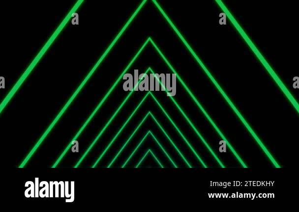 Neon triangular lines move on black background. Design. Centralized ...