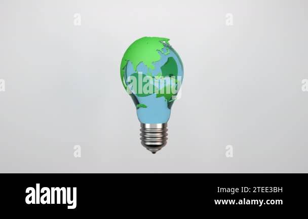 Planet Earth in an electric light bulb rotates in a loop on an empty ...