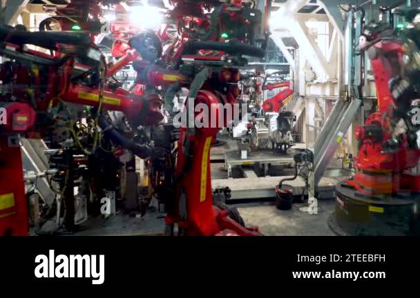 Red Robotic Arm. Robotic Machine, Machines work. Automated Plant ...