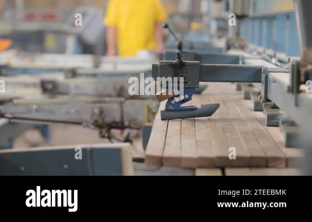 Automated production line at a furniture factory. Furniture board ...