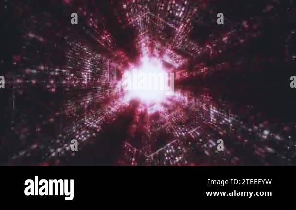 Big Data Technology red Tunnel, Digital red hexagon tube, Information ...