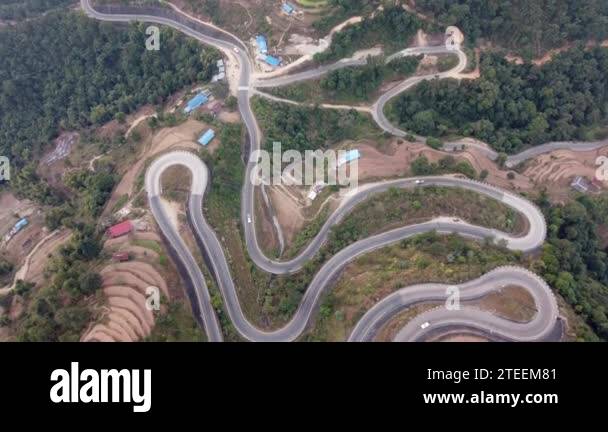 Straight down aerial view of traffic on the BP Highway, Bardibas ...