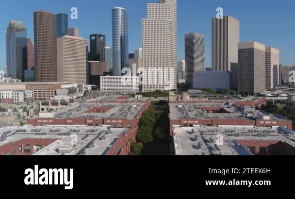 Drone view of downtown Houston skyline. This video was filmed in4k for ...