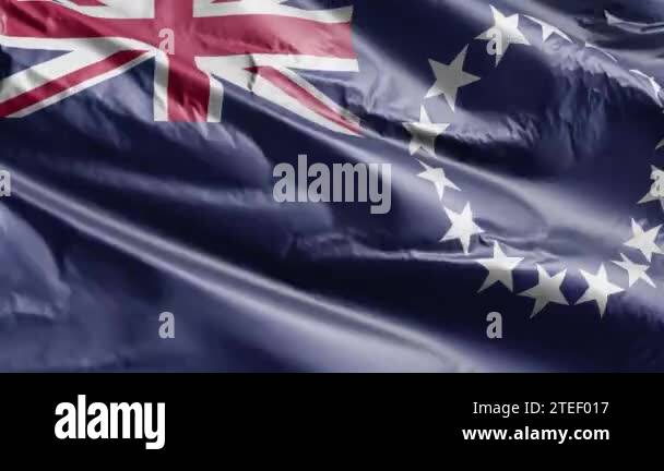 Cook Island flag waving on the wind loop. Cook Island banner swaying ...