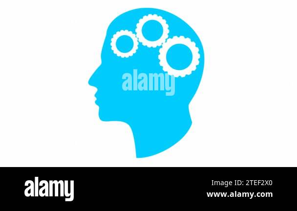 Animated blue mechanism in the head with gears. Concept of idea ...