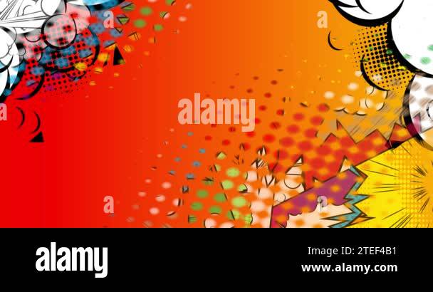 Colorful Comics Page From Orange Comic Book Clouds Background. Motion ...