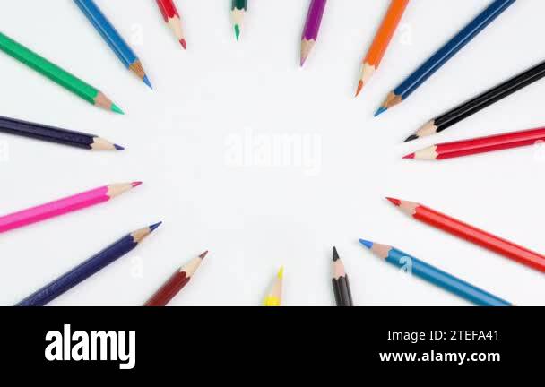 Stop motion animation with colored pencils moving moving in a fun ...