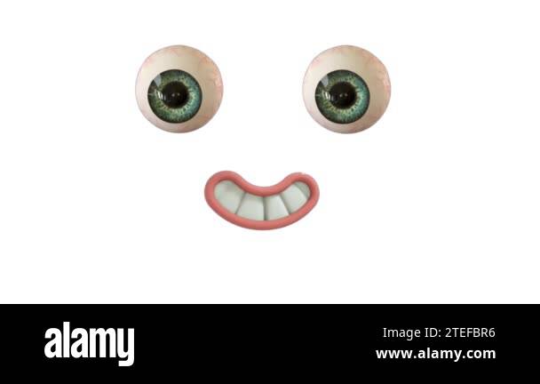 Funny Cartoon Smile Face Reaction with eyes and mouth on White screen ...