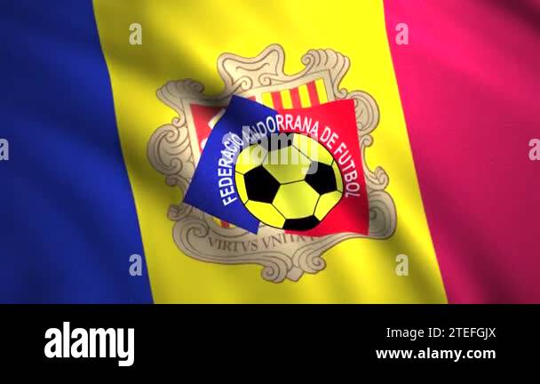 Flag of the Andorra Football Federation. Motion.A bright logo of a ...