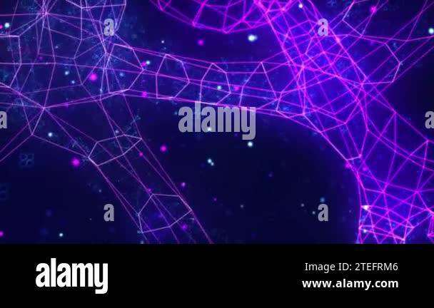 Abstract digital connection moving dots and lines. Communication technology world network ...