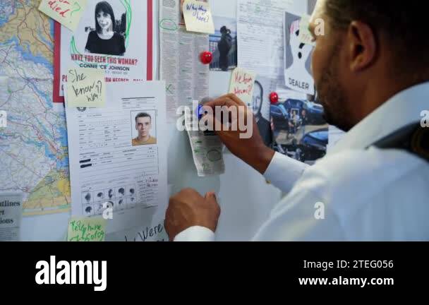 Police african detective working on clues on the detective ...