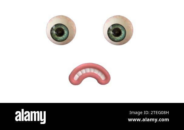 Funny Cartoon Sad Face Reaction with eyes and mouth on White screen ...