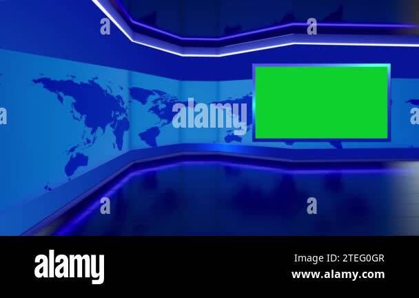 Virtual Set Studio For Chroma Footage. 3D rendering background is ...