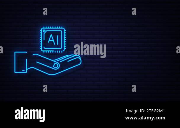 Neon Artificial Intelligence landing page. Ai icon with hands. Website ...