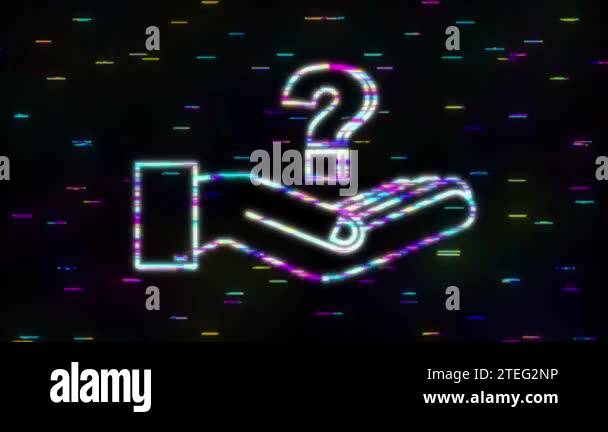 Glitch question mark in hands for concept design. Technology Motion ...