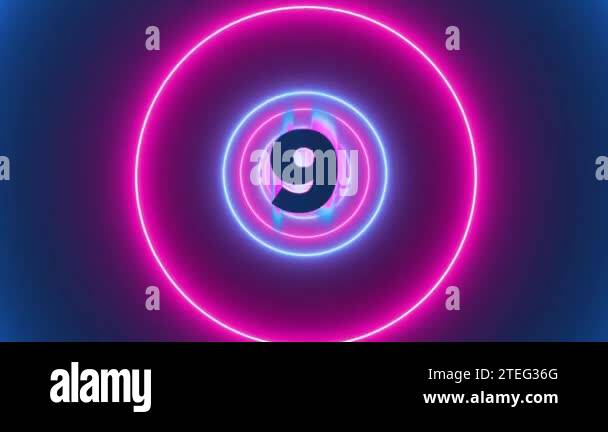 countdown timer from 10 to 0 seconds with Abstract background, circle shaped neon lights loop ...