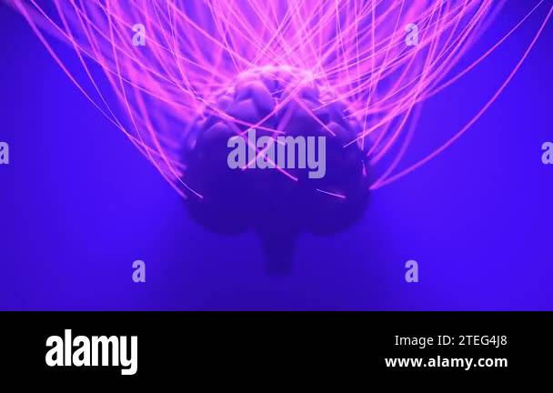 Brain with many connected wires. Metaverse cyberpunk concept ...