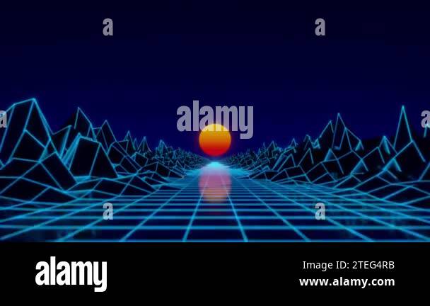 A typical 80s style computer graphic wireframe landscape animation ...