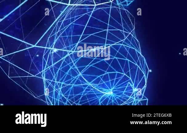 Abstract digital connection moving dots and lines. Communication technology world network ...