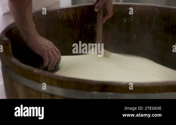 Handmade process production mozzarella cheese making manually cheese ...