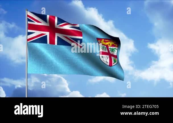 Fijian flag waving in the wind shows fiji symbol of patriotism. Motion ...