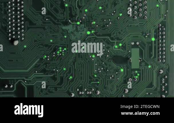 Animation electronic signal move and flash along the surface tracks of ...