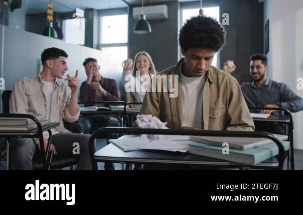 Unhappy african american student loser feeling mocking bullying anger ...