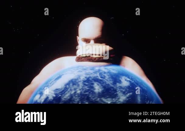 the fat man holds the earth in his hands. Obesity problem concept ...