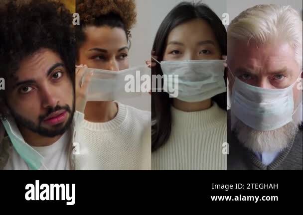 Collage of people of different nationalities wearing masks Stock Video ...