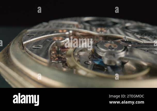Macro shot of the internal parts of antique pocket watch. Clockwork ...