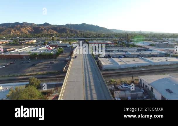 Birds eye view of bridge and the Interstate 5 freeway in Glendale with ...