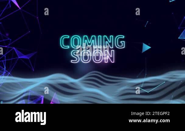 Animation of coming soon neon text flickering over connections and ...