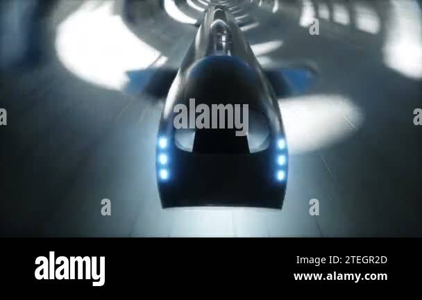Futuristic sci fi tunnel. futuristic flying train. Realistic 4k ...