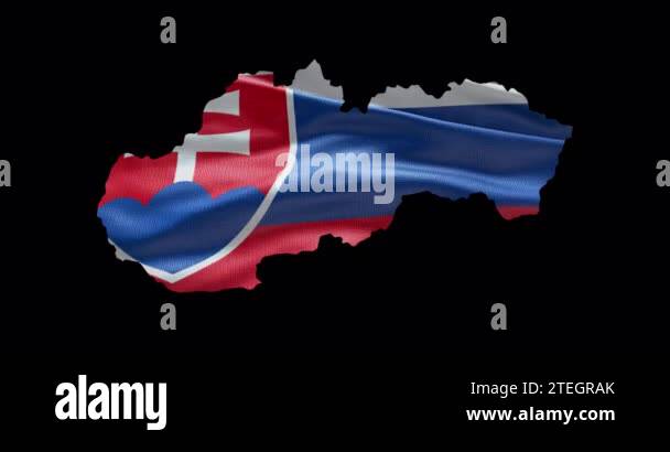 Slovakia map shape with waving flag background. Alpha channel outline ...