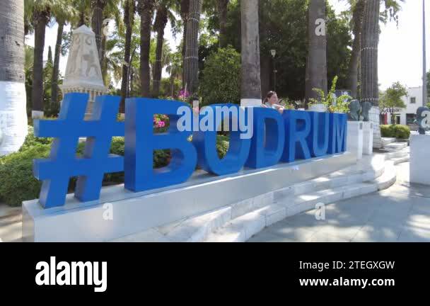 Bodrum sign, city name in capital letters. Bodrum Turkey August 2021 ...
