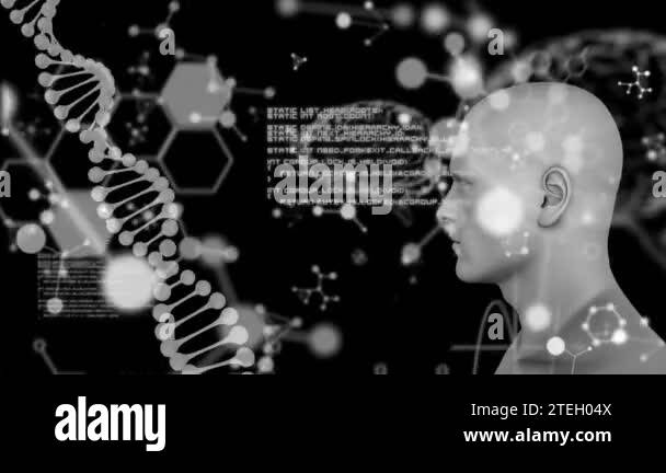 Animation of dna strand, human brain, molecules, scientific data ...