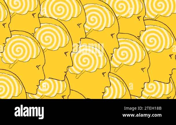 Human heads with hypnotic spiral in the heads. Hypnosis, psychosis ...