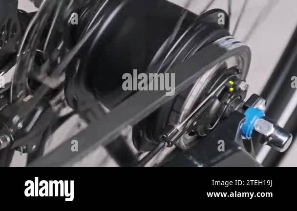 The Planetary Hub on a Belt Drive Bicycle Rotating, Rear Gear Change ...