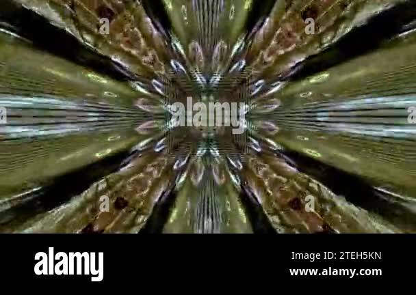 The animated footage of a golden space tunnel with glowing particles ...