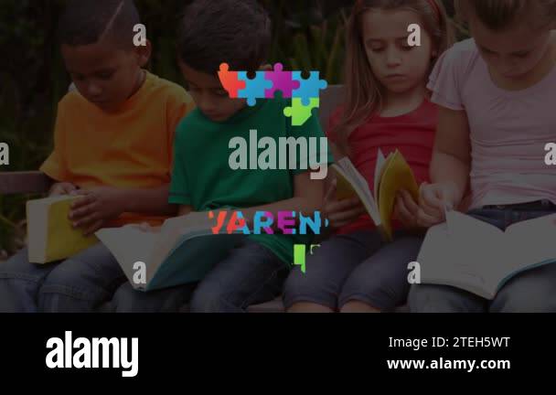 Animation of autism awareness month text over puzzle and diverse ...