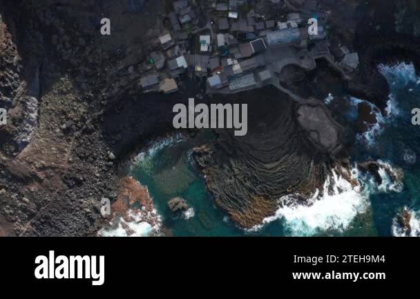 Flat Vertical down aerial lift up to high altitude over Atlantic ocean ...