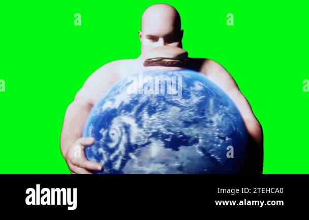 the fat man holds the earth in his hands. Obesity problem concept ...